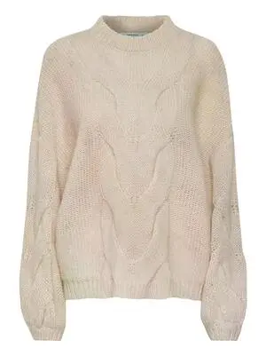 GESTUZ Cable-knit Crew-neck Sweater - Neutrals