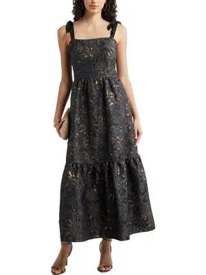 Chelsea28 Tiered Floral Brocade Maxi Dress - Black Multi Floral Brocade