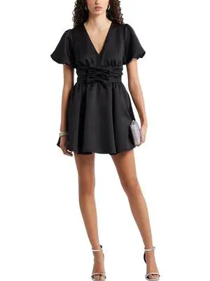 Chelsea28 Bow Detail Puff Sleeve Mini Dress - Black