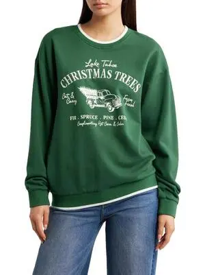 GOLDEN HOUR Holiday Tree Farm Graphic Sweatshirt - Washed Forest/marshmallow