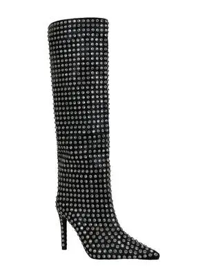 AZALEA WANG Lis Embellished Pointed Toe Boots - Black