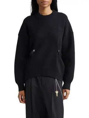 Alexander Wang Relaxed Wool Blend Sweater With Detachable Leather Tabs - Black