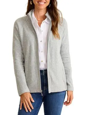 Tommy Bahama Aruba Faux Pearl Embellished Stretch Cotton Sweatshirt - Fossil Grey Heather