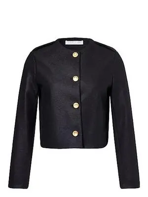 Harris Wharf London Uncollared Pressed Wool Jacket - Black