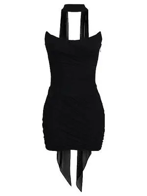 House Of Cb Draped Stretch-mesh Mini Dress - Black