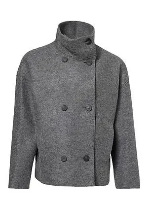 Harris Wharf London Cropped Pressed Wool Funnel Neck Jacket - Middle Grey