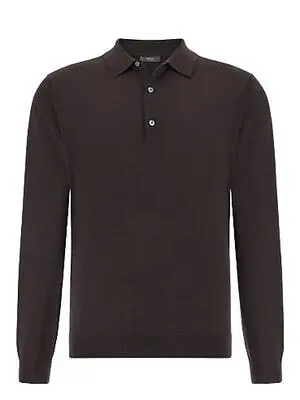 Boggi Milano Long-sleeve Knitted Merino-wool Polo Shirt - Brown