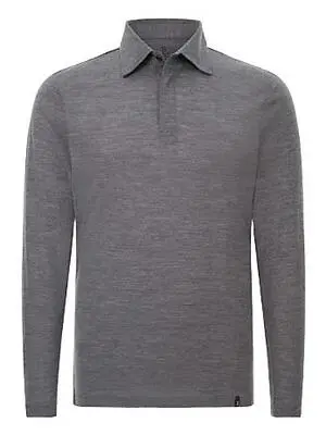 Boggi Milano Polo-collar Long-sleeve Wool-blend Polo Shirt - Grey