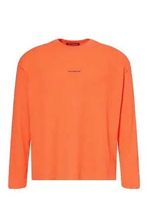COLE BUXTON Embroidered-logo Long-sleeve Waffle-knit Top - Orange