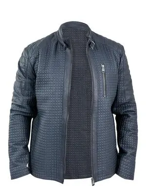 MACEOO Braille Quilted Leather Jacket - Blue