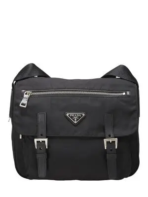 Prada Double Buckle Messenger Bag - Black
