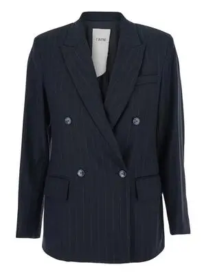RAME Double-Breasted Pinstripe Peak Lapel Jacket