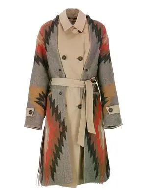 BAZAR DELUXE Belted Fringed Coat - Neutrals