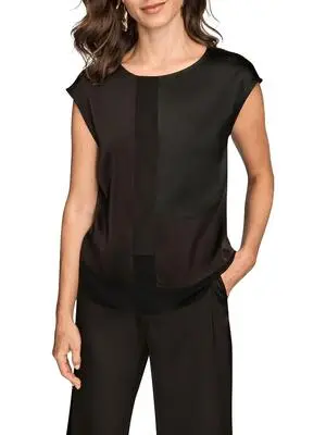 Donna Karan New York Mixed Media Cap-sleeve Top - Black