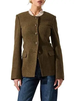 Astr The Label Bellmere Herringbone Tweed Jacket - Olive