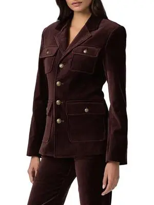 Paige Velveteen Notched Lapel Blazer - Aubergine