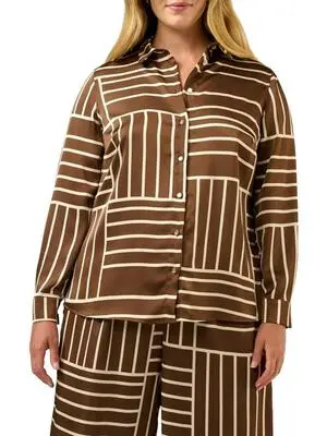 ESTELLE Geometric Striped Button-up Shirt - Cedar/cream