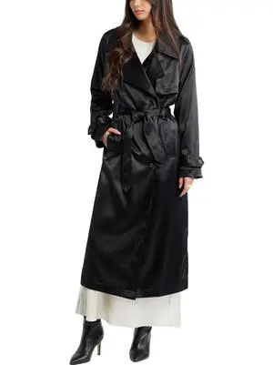 OPEN EDIT Belted Satin Trench Jacket - Black