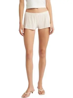 BELLA VENICE Luna Low Rise Rib Cashmere Blend Shorts - Tan Ivory