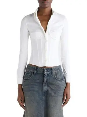 Balenciaga Corseted Stretch Poplin Button-up Shirt - 9000 White