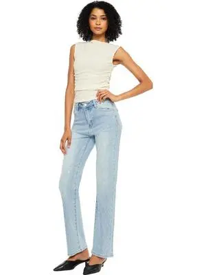 KANCAN Cheriese High Rise Straight Jeans - Light Wash