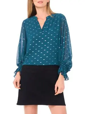 Vince Camuto Metallic Ruffle Cuff Top - Deep Teal