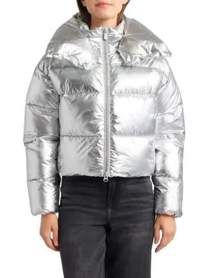 SAVE THE DUCK Giselle Windproof Crop Puffer Jacket - Silver