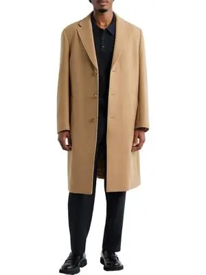OPEN EDIT Wool Blend Melton Overcoat - Tan Tiger