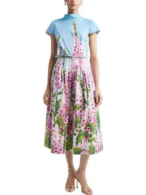 Oscar De La Renta Foxglove Printed Fit & Flare Dress - Lilac/sky