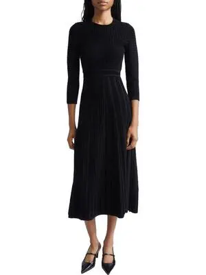 Emporio Armani Ottoman Knit Midi Fit-and-flare Dress - Solid Black