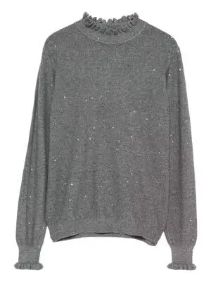 Dixie Ruffled-neck Knit Sweater - Grey