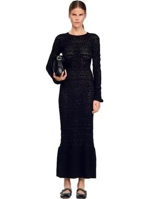 Sandro Rhinestone Knit Maxi Dress - Black