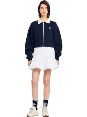 Sandro Cropped Two-tone Smocked Sweatshirt - Natural