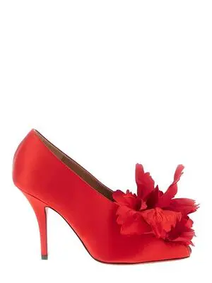 FERRAGAMO Satin Peep Toe Pumps - Red