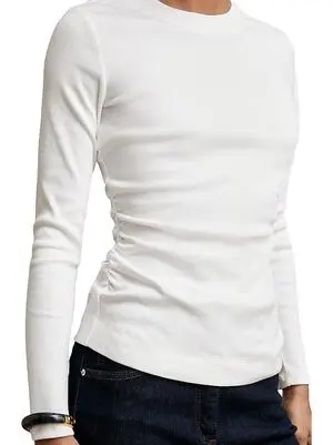 REISS Tessa Ribbed Long Sleeve Tee - White