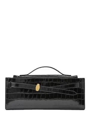 Veronica Beard Dash Croc-Embossed Clutch Black Croc Embossed Leather