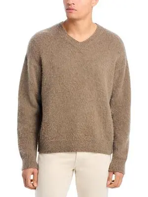 FRAME Brushed Cashmere V-neck Sweater - Light Taupe