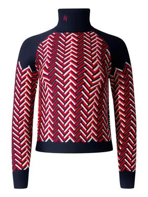 Perfect Moment Chunky Chevron Merino Wool Turtleneck Sweater - Navy-white-red