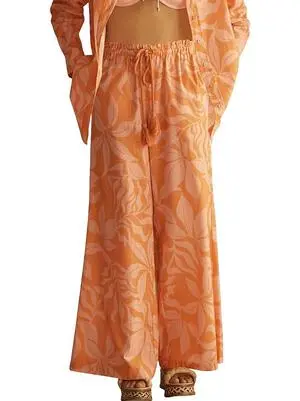 AUR OCEA Brasile Gathered Wide Leg Pant - Tangerine And Soft Pink