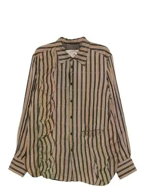 ZIGGY CHEN Panelled Striped Shirt - Brown