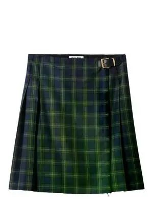 Miu Miu Pleated Tartan Skirt - Green