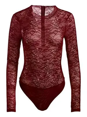 Alice + Olivia Tayen Lace Crew-neck Bodysuit - Red