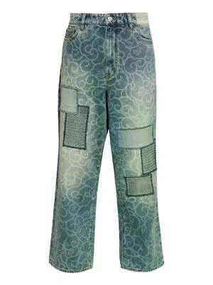 A BATHING APE Abstract-pattern Patchwork Jeans - Blue