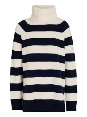 Zimmermann Striped Wool And Cashmere-blend Turtleneck Sweater - Navy