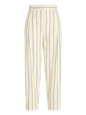 Zimmermann Pleated Pinstriped Tapered Linen-blend Pants - Cream