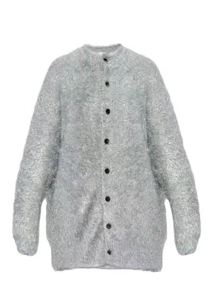 Noir Kei Ninomiya Metallic-thread Knitted Cardigan - Silver