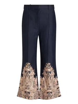 Zimmermann Paisley-print Linen Kick-flare Pants - Navy