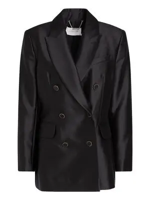 Zimmermann Double-breasted Wool And Silk-blend Gabardine Tuxedo Jacket - Black