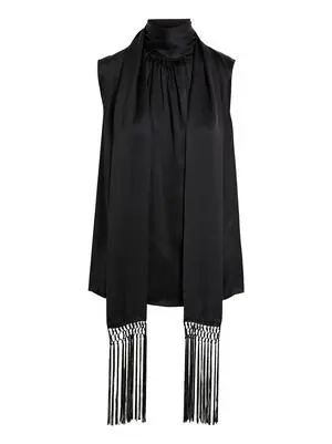 Veronica De Piante Marina Fringed Silk-charmeuse Top - Black