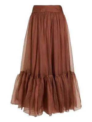 Zimmermann Gathered Silk-organza Maxi Skirt - Brown